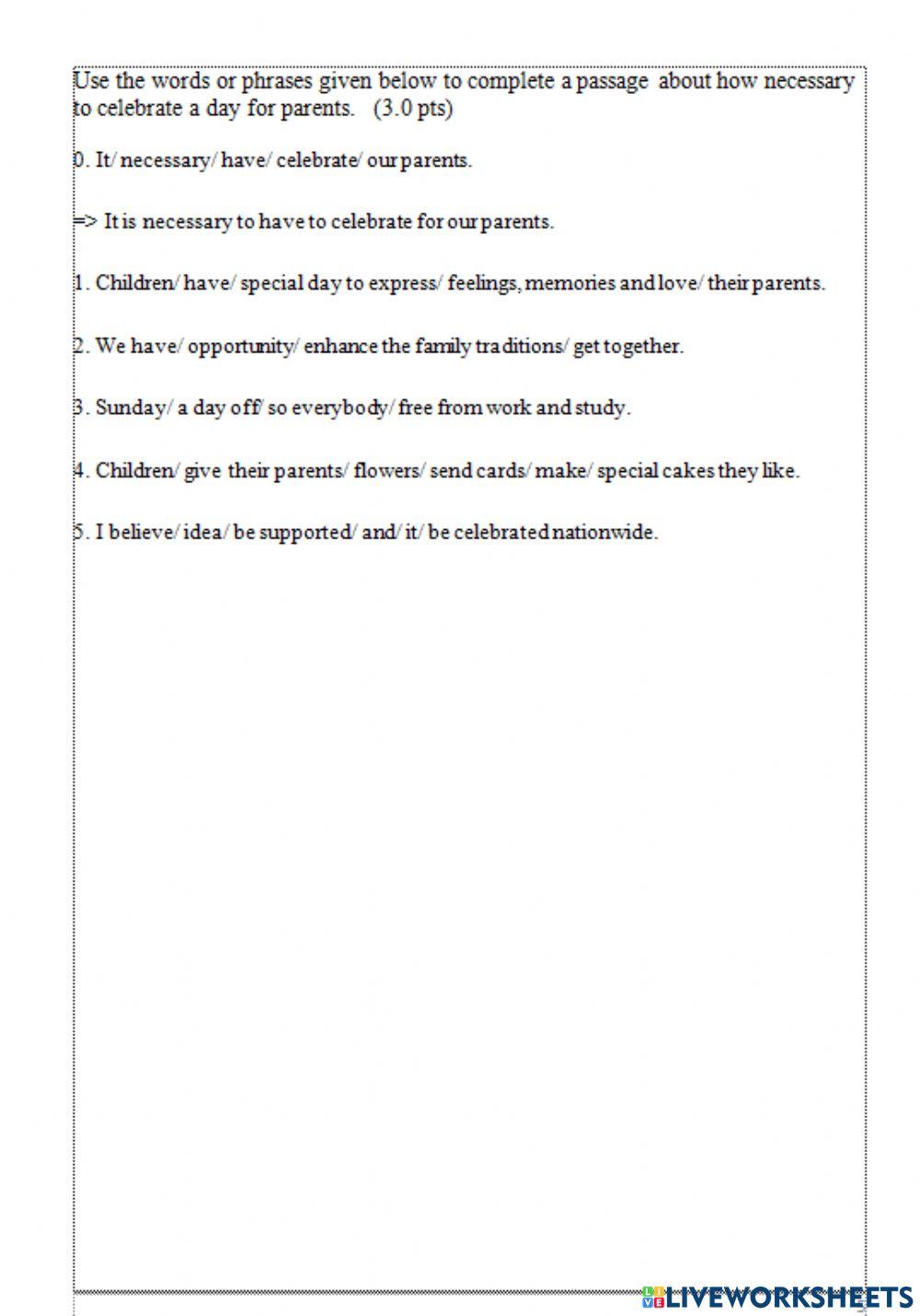 Test for the second term activity | Live Worksheets
