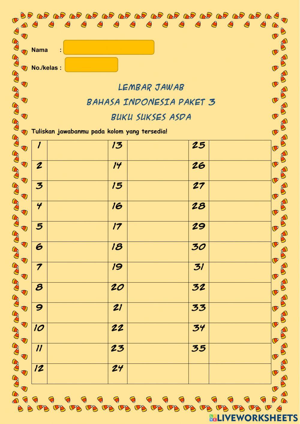 LJ B.Indo P.3 ASDA worksheet | Live Worksheets