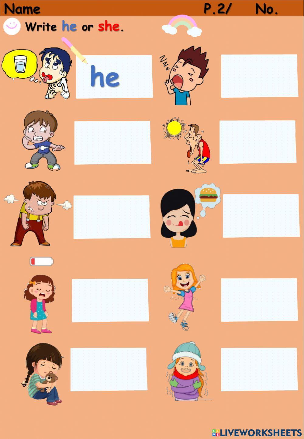 Feeling 2 p2 worksheet | Live Worksheets