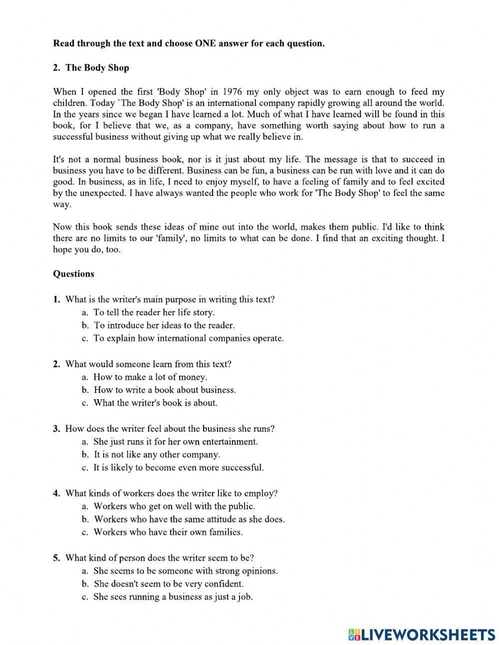 B1 - reading 2 online exercise for | Live Worksheets