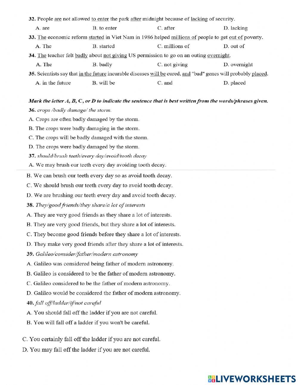 Grade 10 entrance worksheet | Live Worksheets