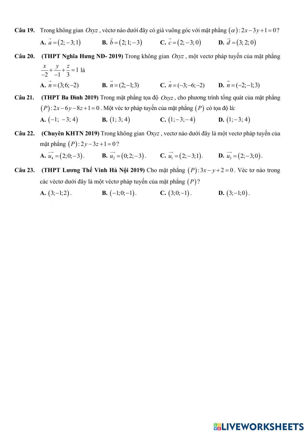 1905637 | Dạng 1 Xác định véc tơ pháp tuyến | Phạm Trịnh