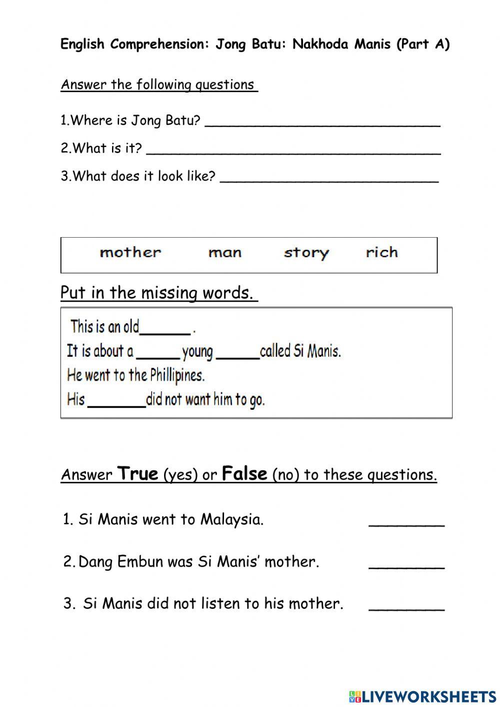 Comprehension online exercise for Year 3 | Live Worksheets
