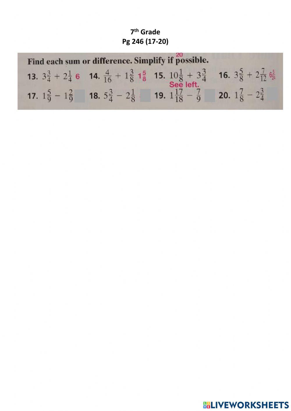 7th Pg 246 (17-20) worksheet | Live Worksheets