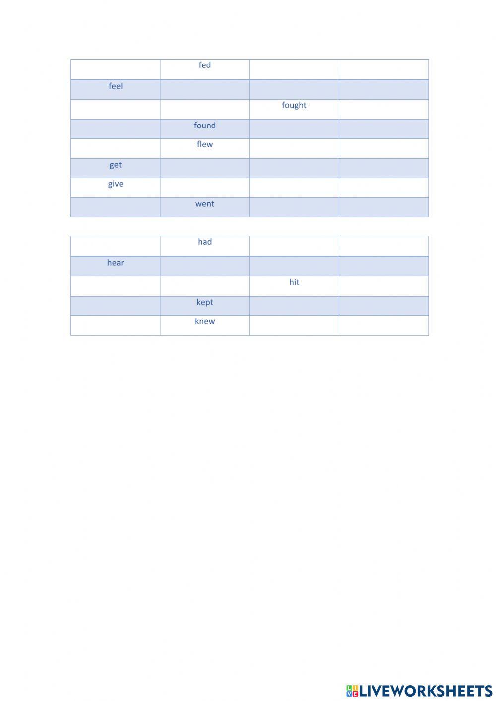 Irregular english verbs activity | Live Worksheets