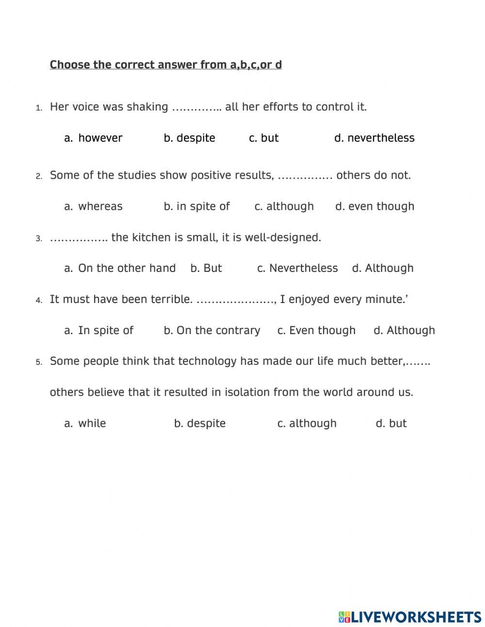 Contrast adverb… | Free Interactive Worksheets | 1906364