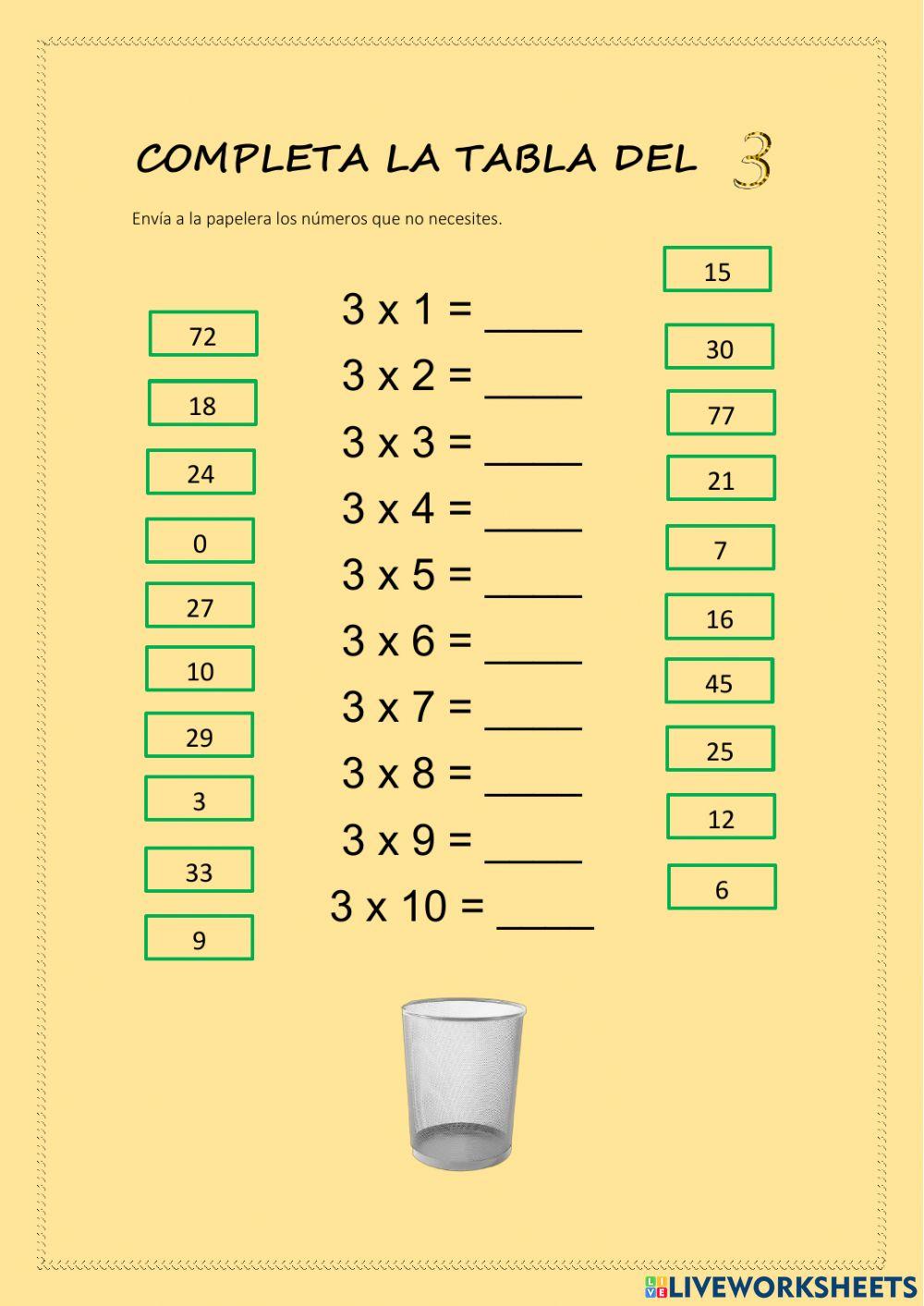 Tabla del 3 | Free Interactive Worksheets | 1906524