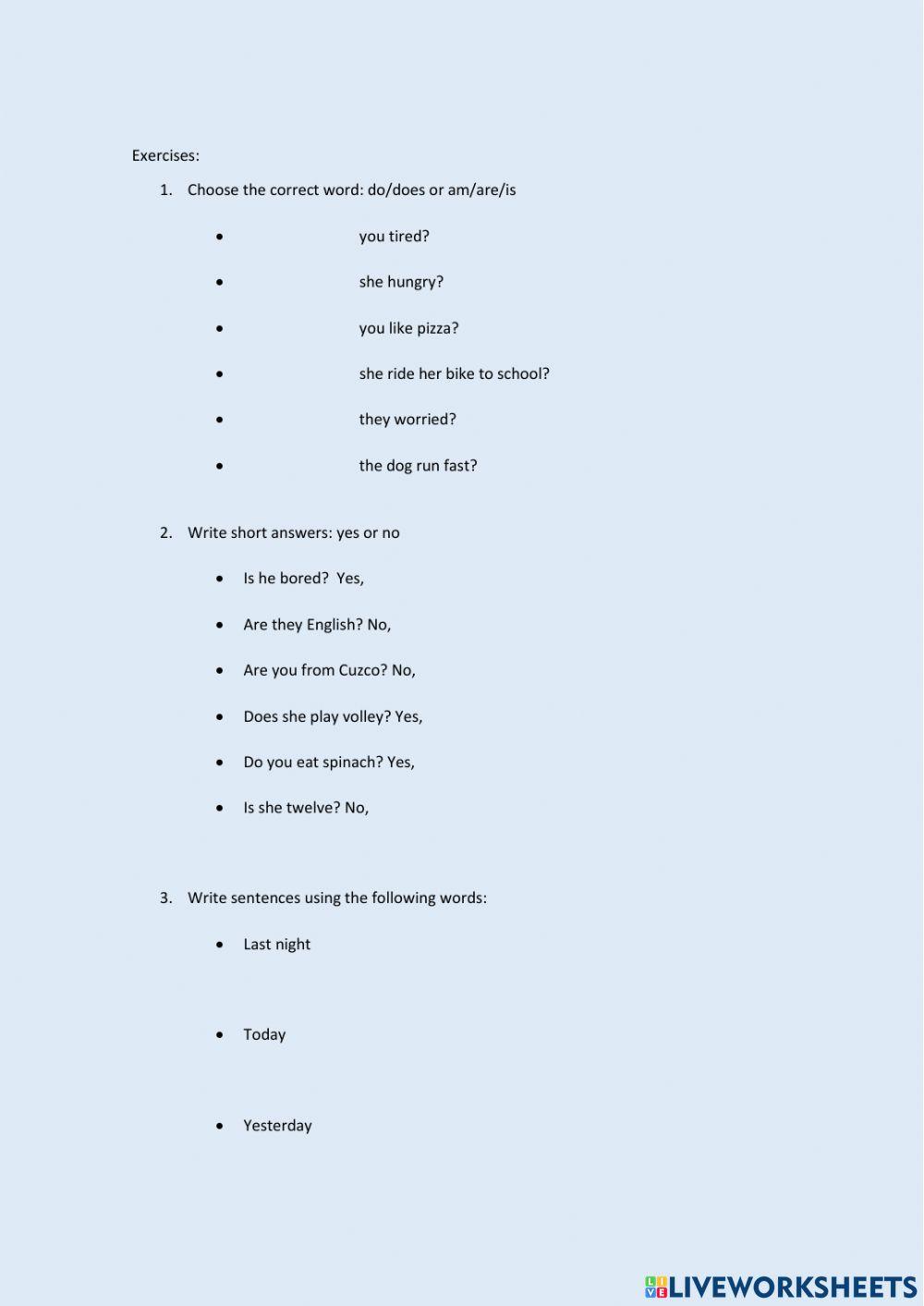 Review auxiliary verbs present simple worksheet | Live Worksheets