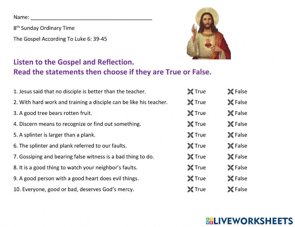 8th Sunday Ordinary TIme worksheet | Live Worksheets