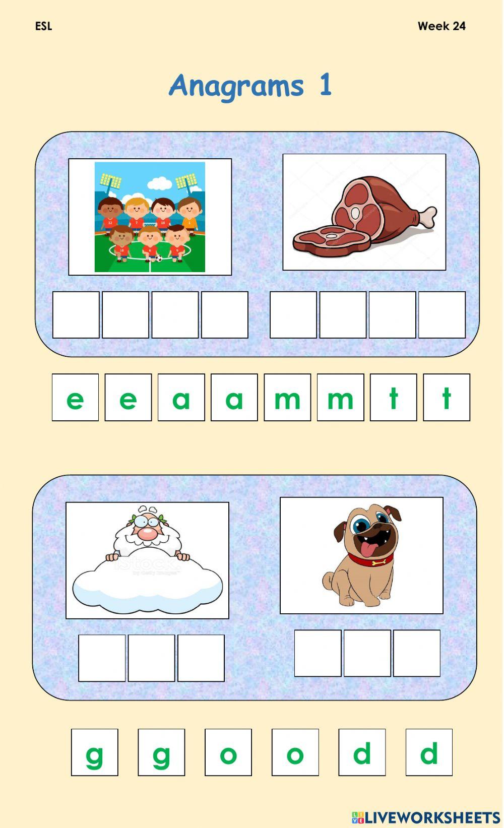 Anagrams 1 worksheet | Live Worksheets