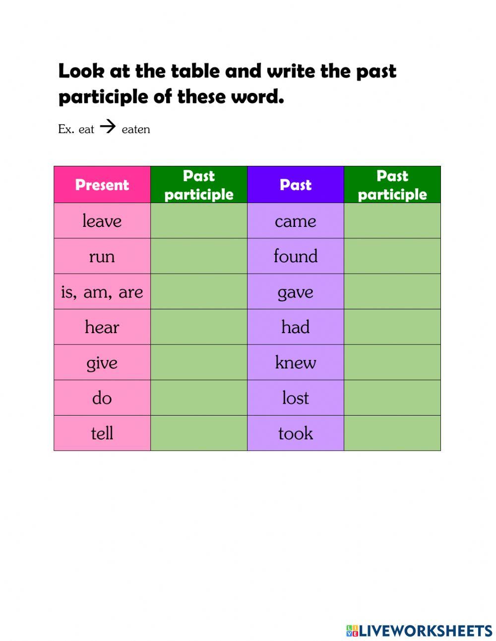 verb participle online exercise for | Live Worksheets