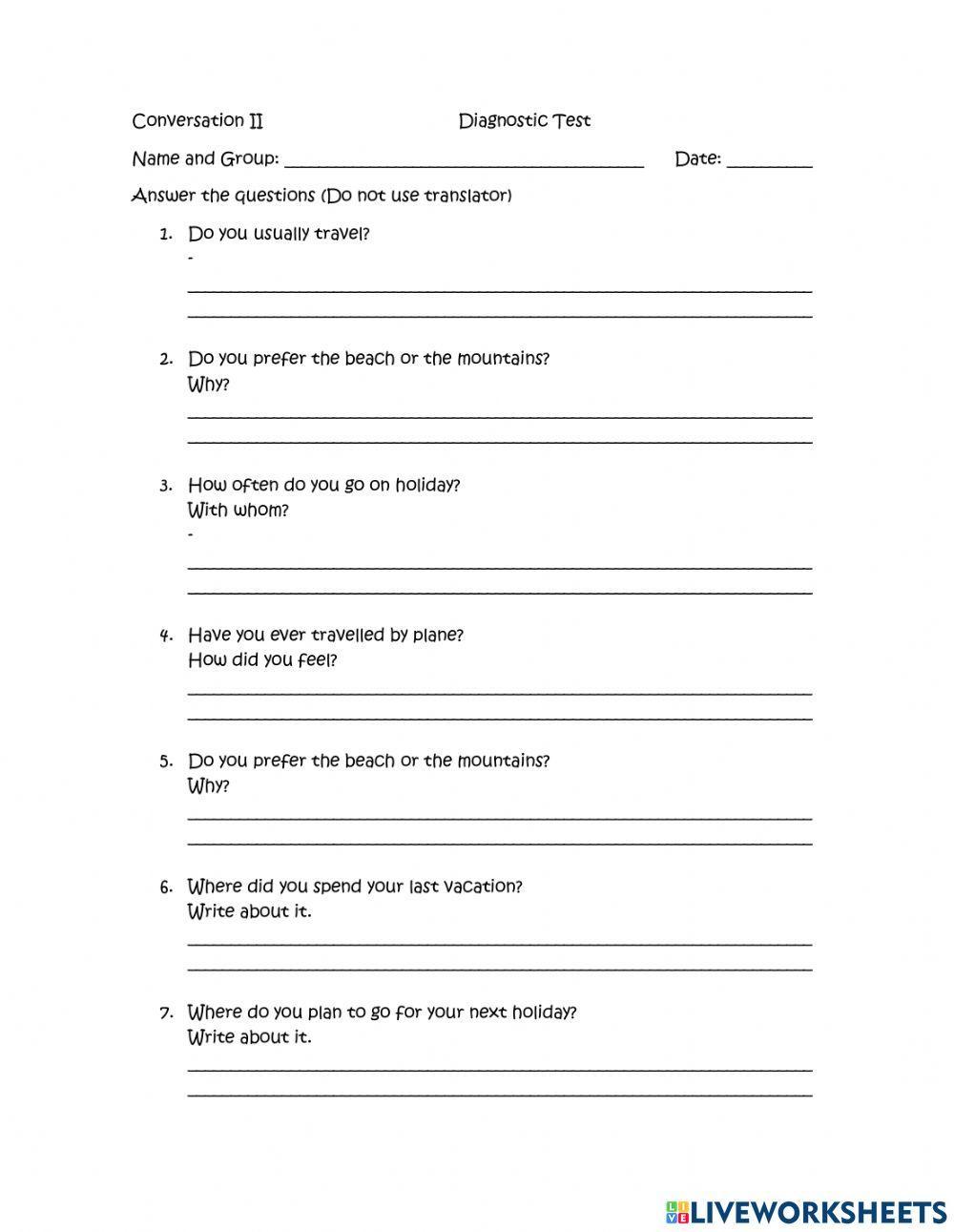 Conversation II Diagnostic Test worksheet | Live Worksheets
