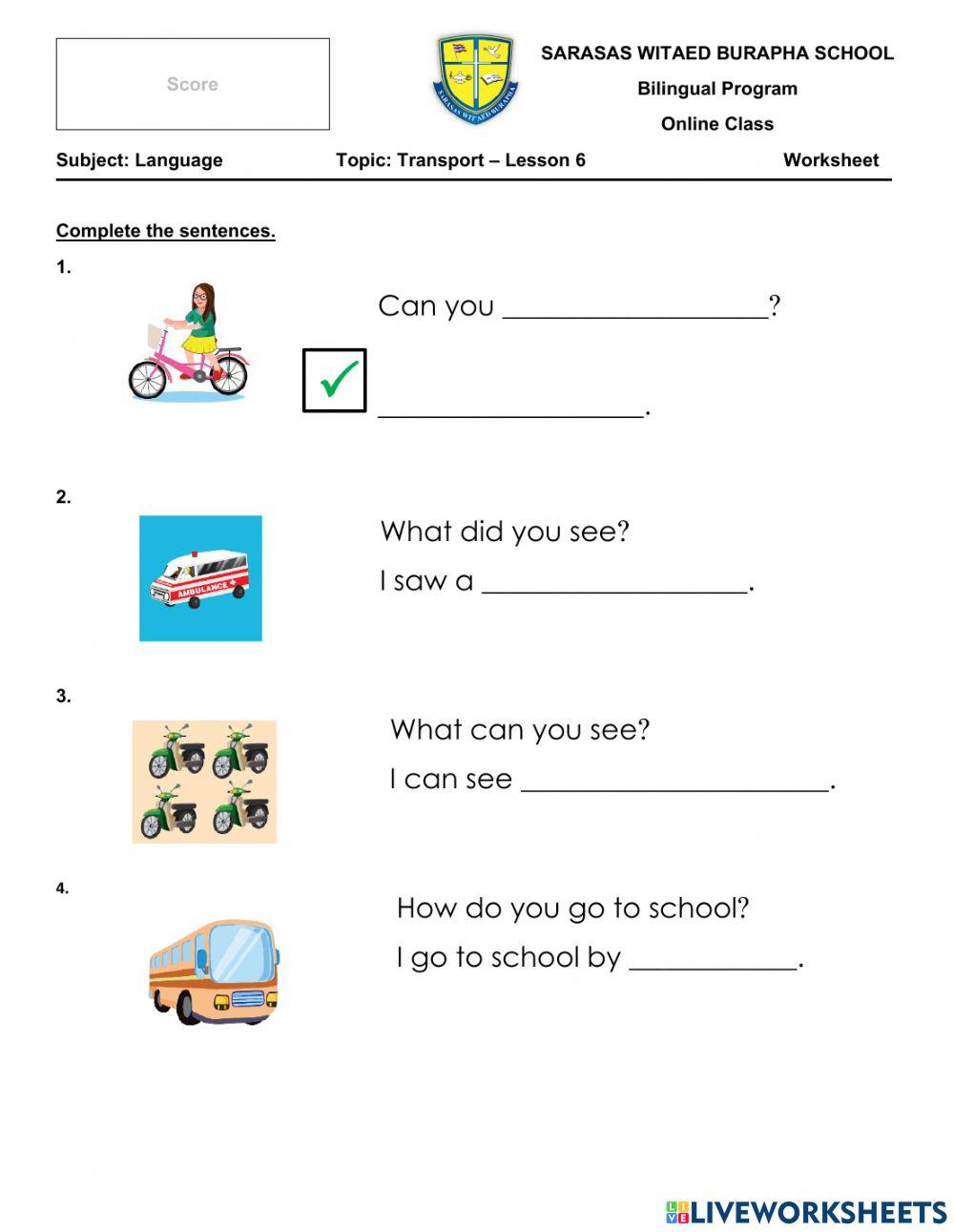 4128871 | Transport - lesson 6 worksheet (Grade 3)