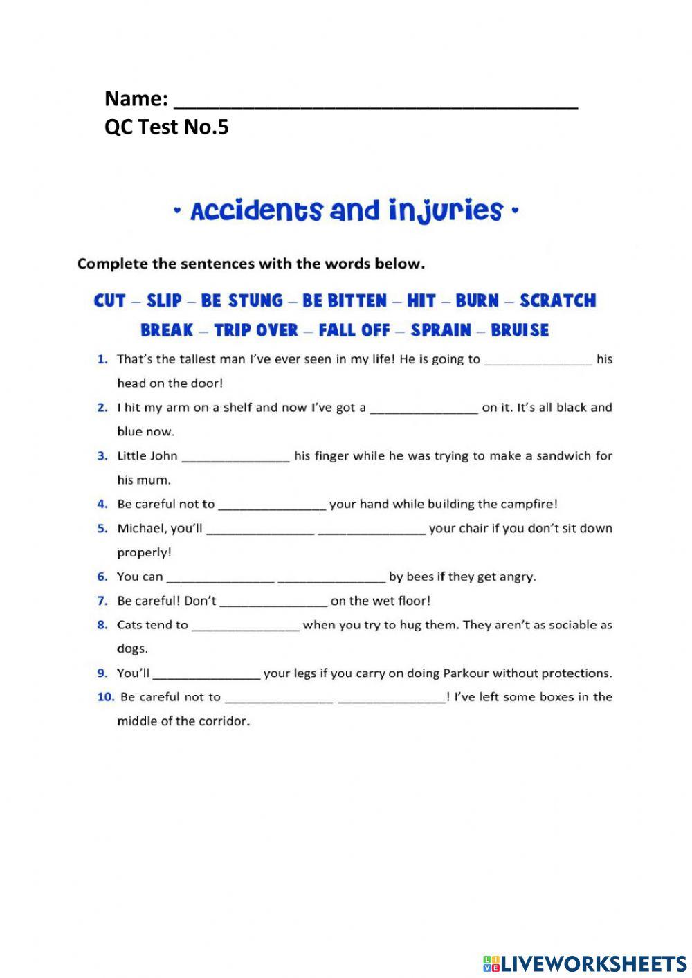 Accidents online exercise for | Live Worksheets