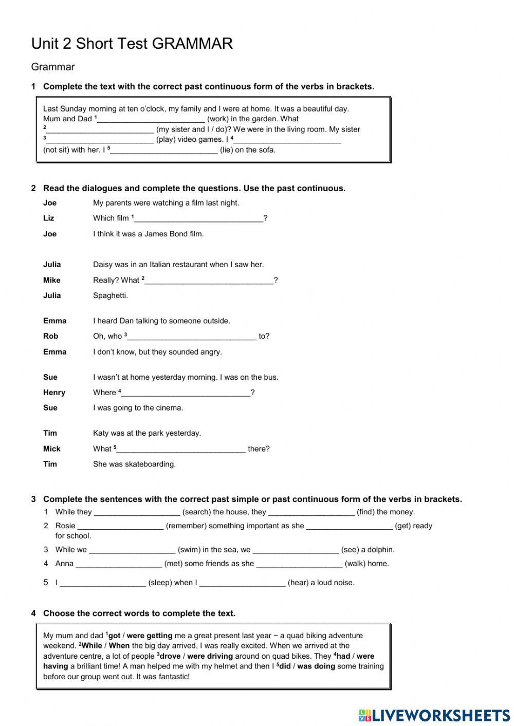 Past cont quiz worksheet | Live Worksheets