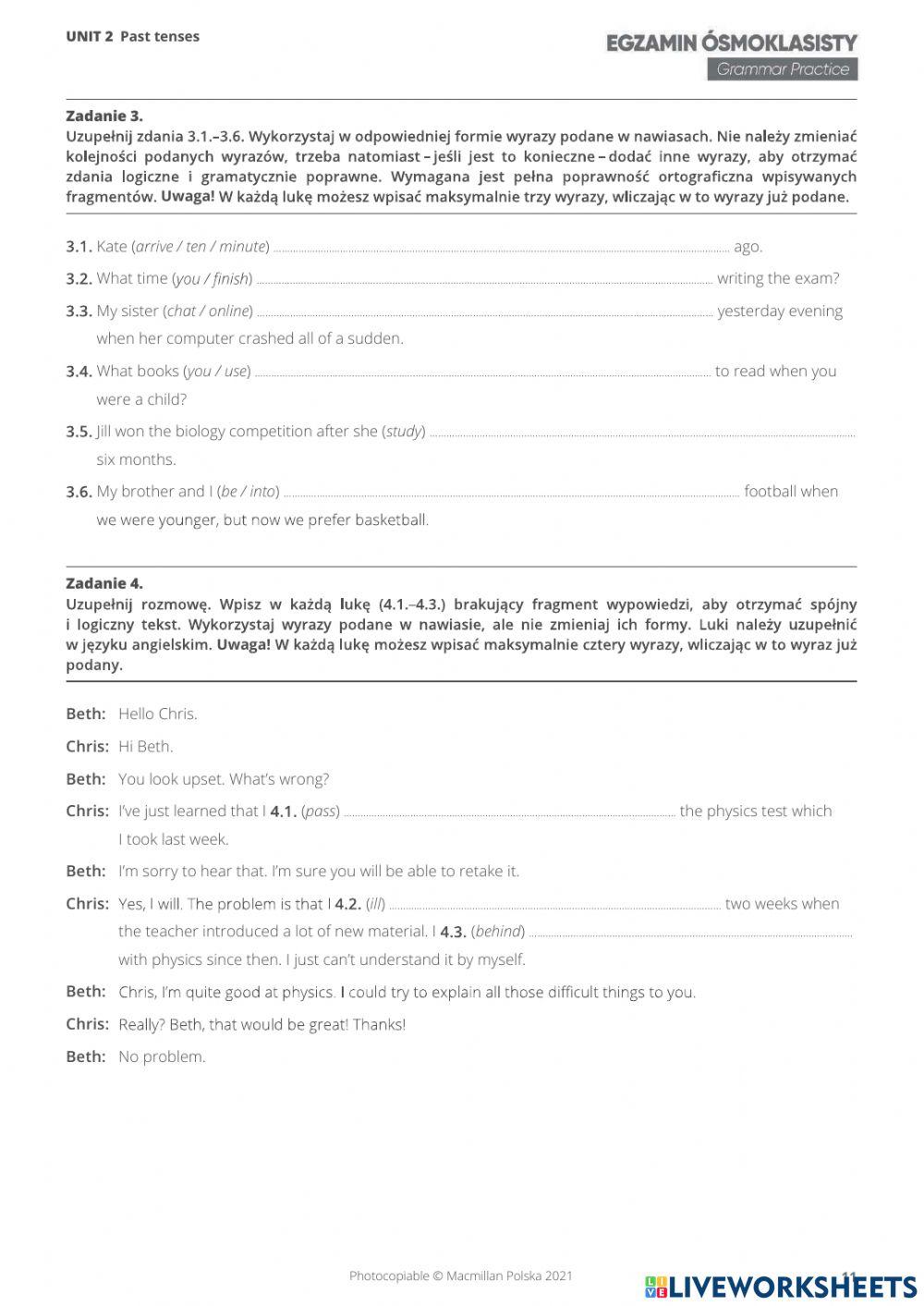 Past tenses -Grammar practice online exercise for | Live Worksheets