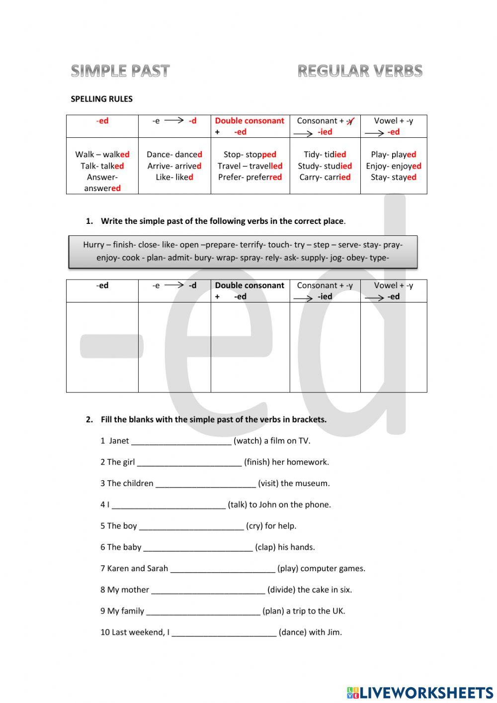 Simple past -ed worksheet | Live Worksheets