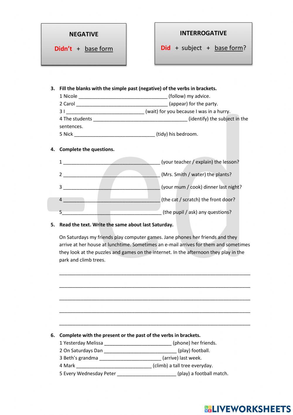 Simple past -ed worksheet | Live Worksheets