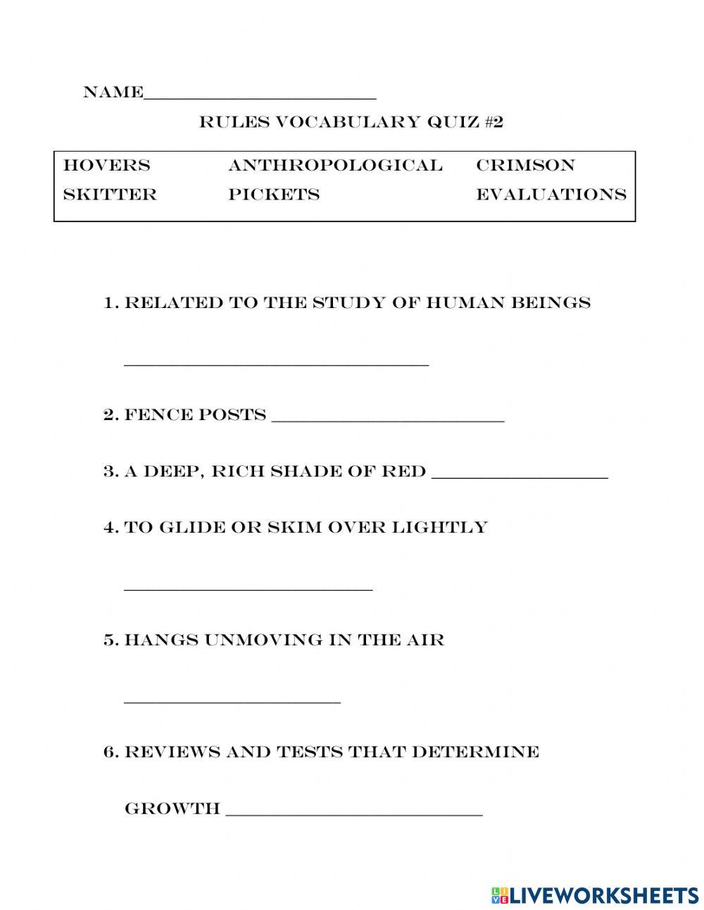 Rules Vocabulary Quiz -2 2711977 | Sara Higgs | Live