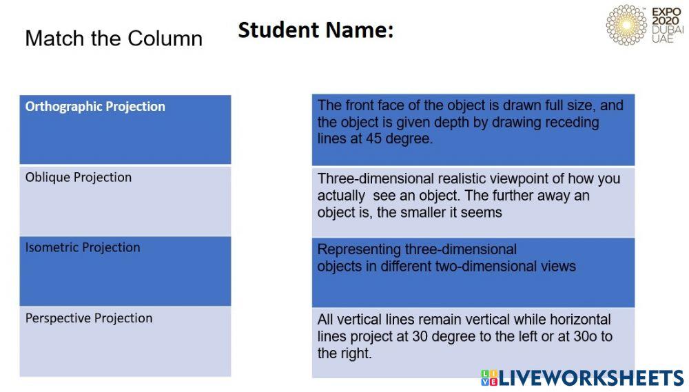 Projection Quiz | Free Interactive Worksheets | 1845476
