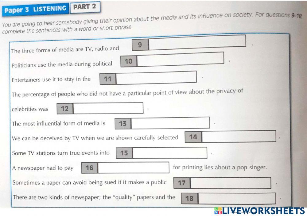 B2 first listening paper worksheet | Live Worksheets