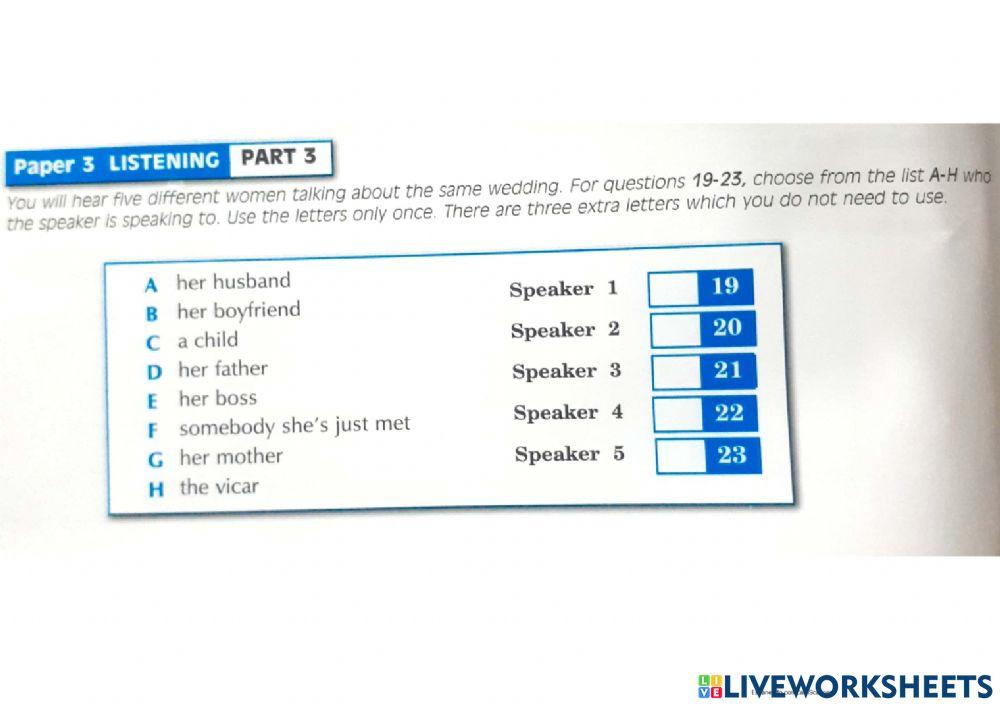 B2 first listening paper worksheet | Live Worksheets