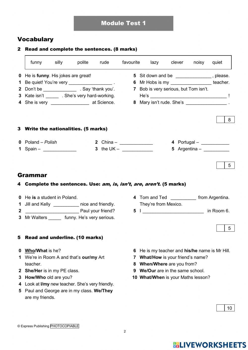 Module Test 1 I… | Free Interactive Worksheets | 3541104
