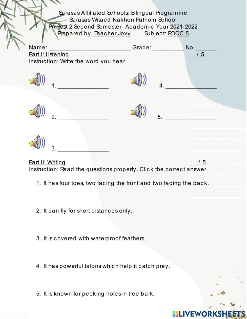 RDCC 5 online exercise for | Live Worksheets