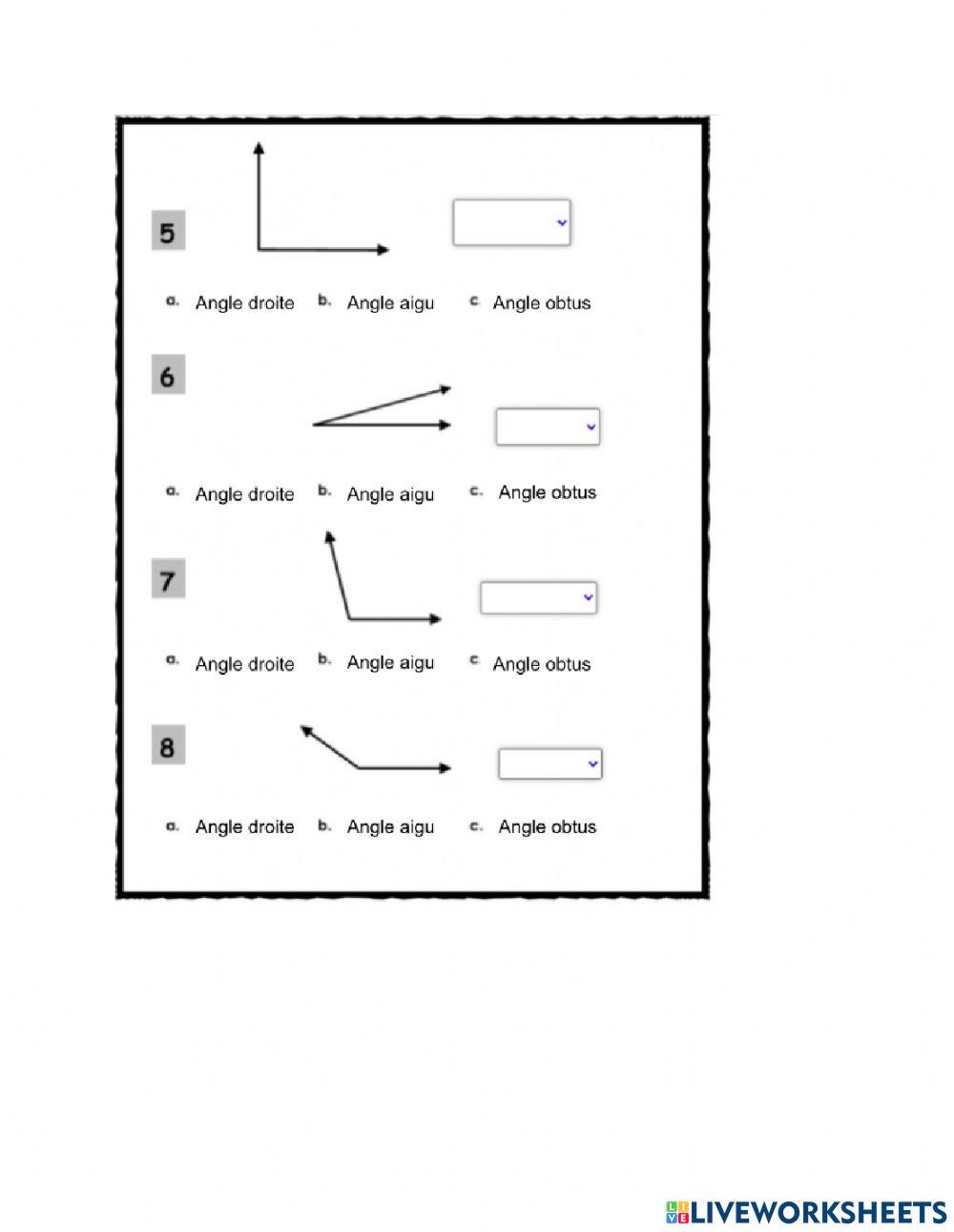 Identifier les angles worksheet | Live Worksheets