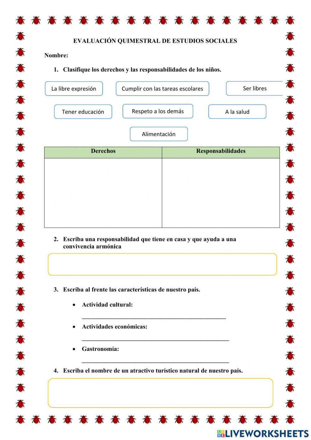 Evaluación EESS online exercise | Live Worksheets