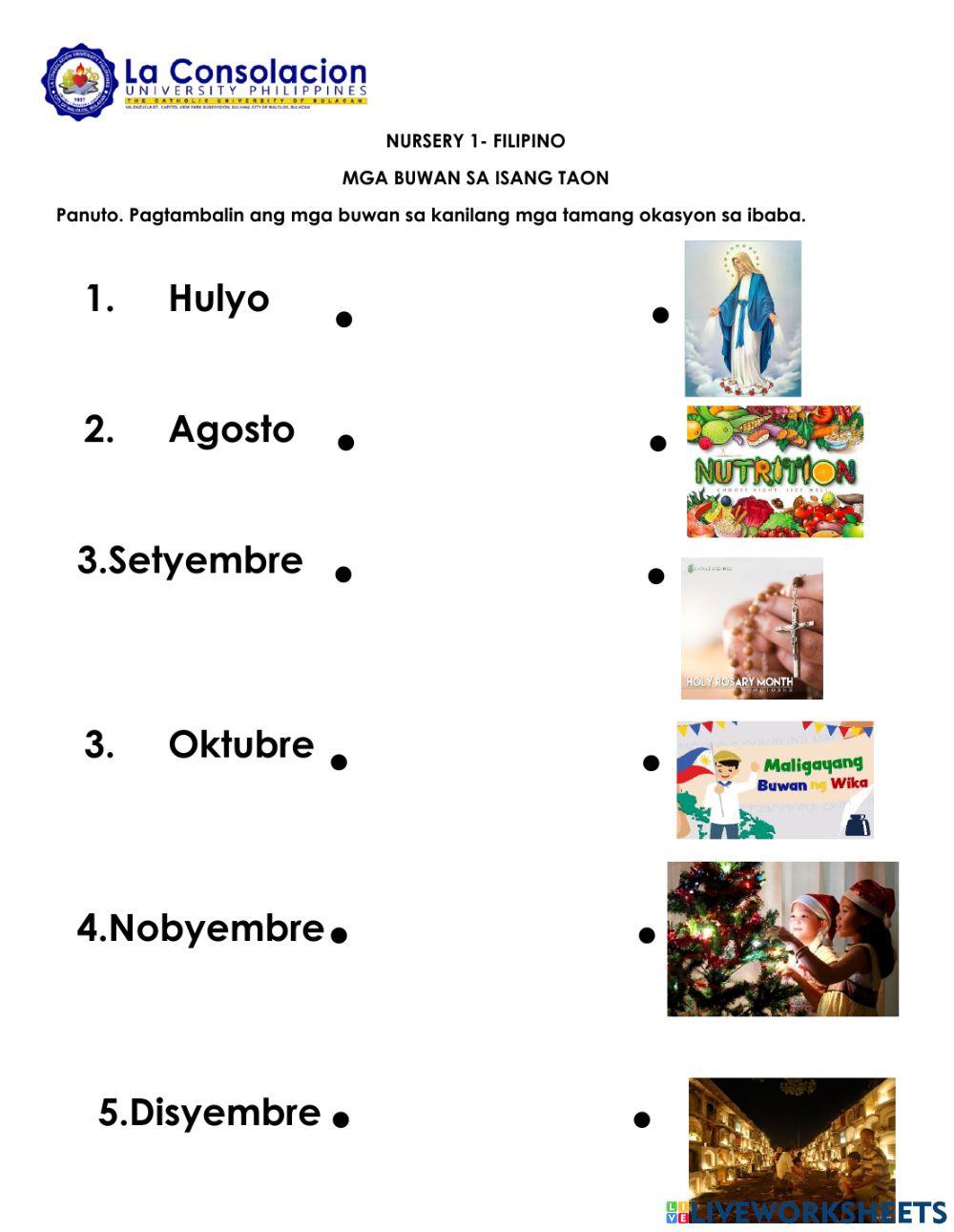 Mga Pagdiriwang Sa Bawat Buwan Ng Taon Worksheets