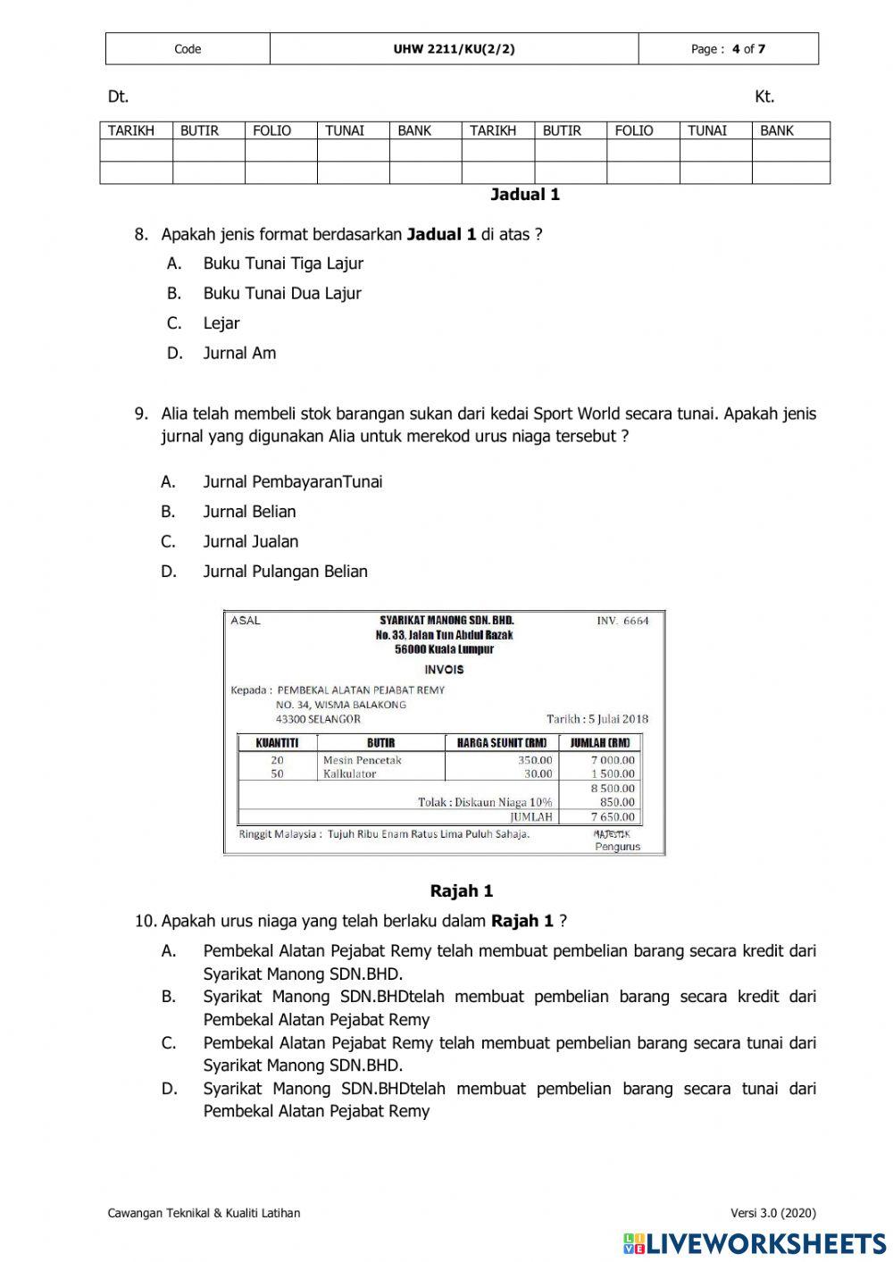 ujian 2 uhw 2211 online exercise for | Live Worksheets