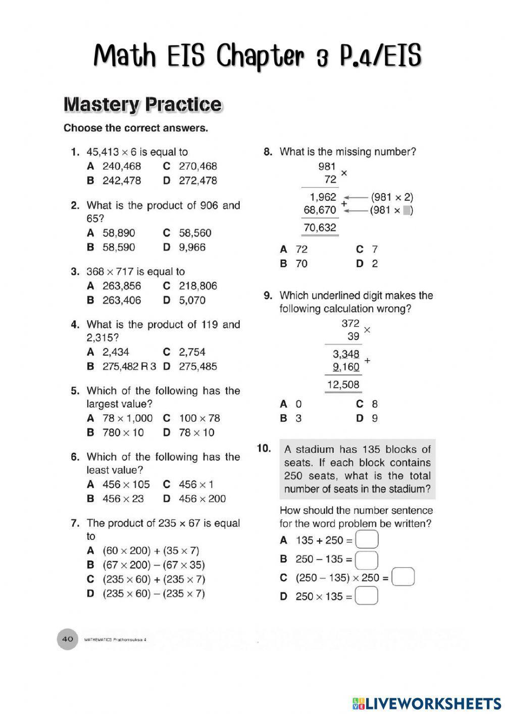 Math EIS Chapter 3 P.4-EIS online exercise for | Live Worksheets