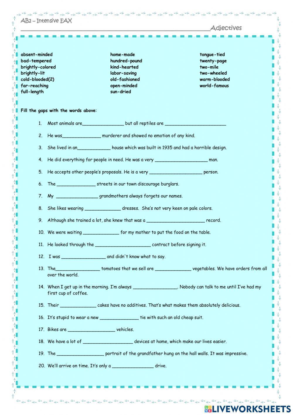 compound adjectives worksheet