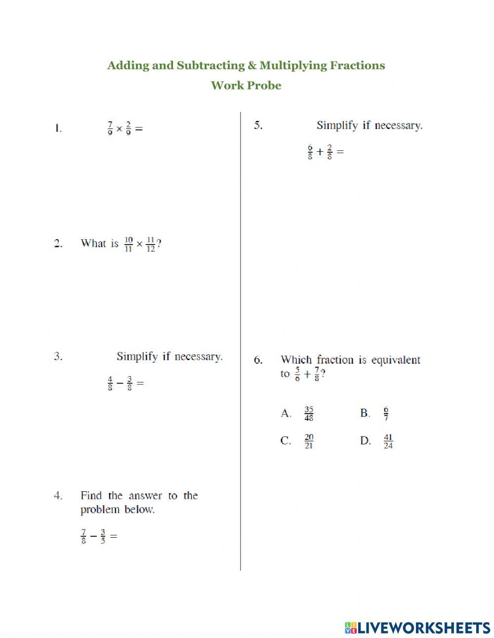 Fractions online exercise for | Live Worksheets