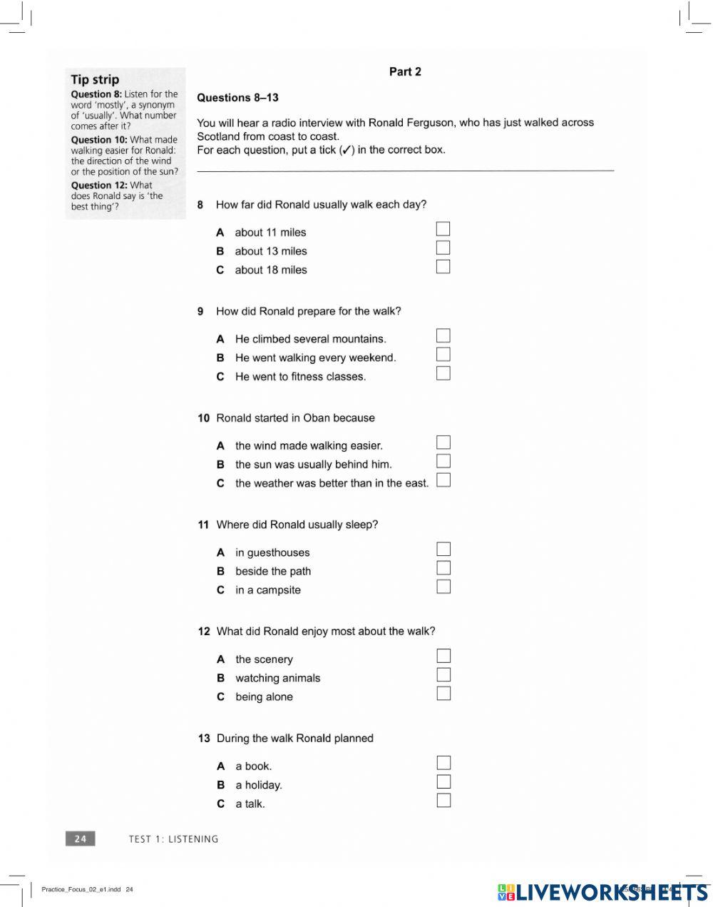 Listening Exam Practice 1 1883875 | RaweewanT6 | Live