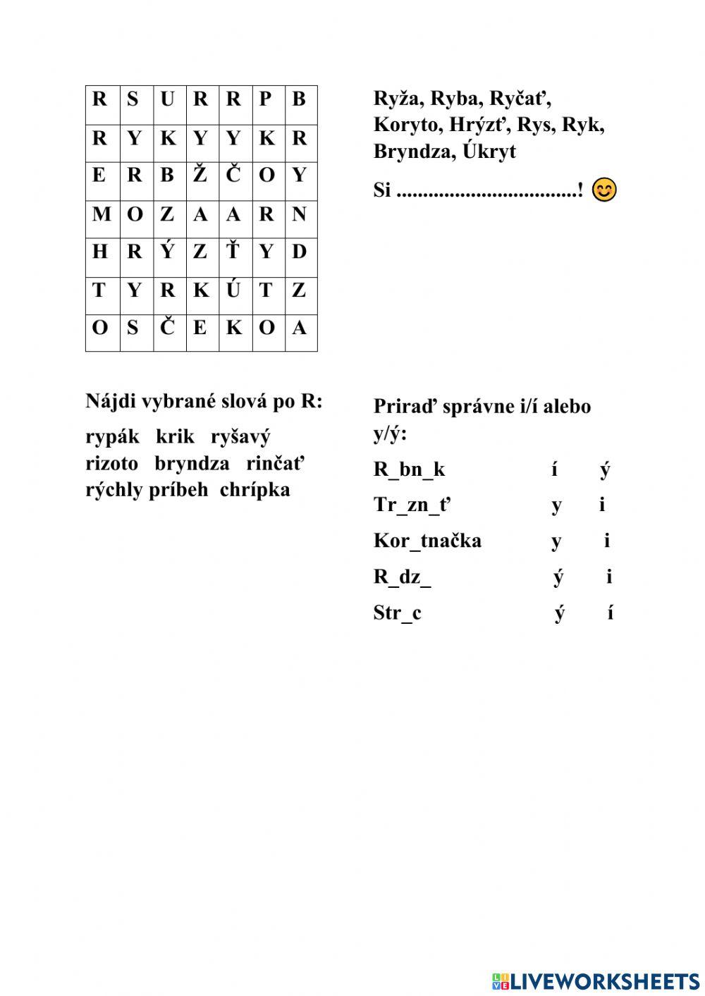 vybrané slová po R online exercise for | Live Worksheets