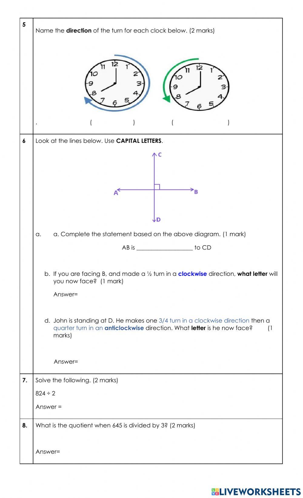 Mathematics Test Cycle 2 online exercise for | Live Worksheets