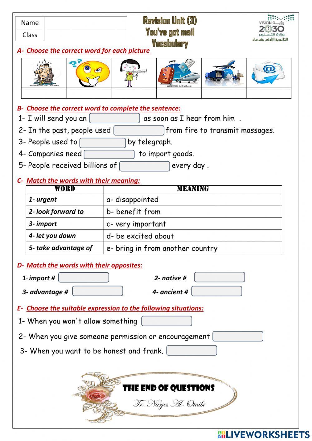 Mega goal 1.2 - unit 3 - revision online exercise for | Live Worksheets