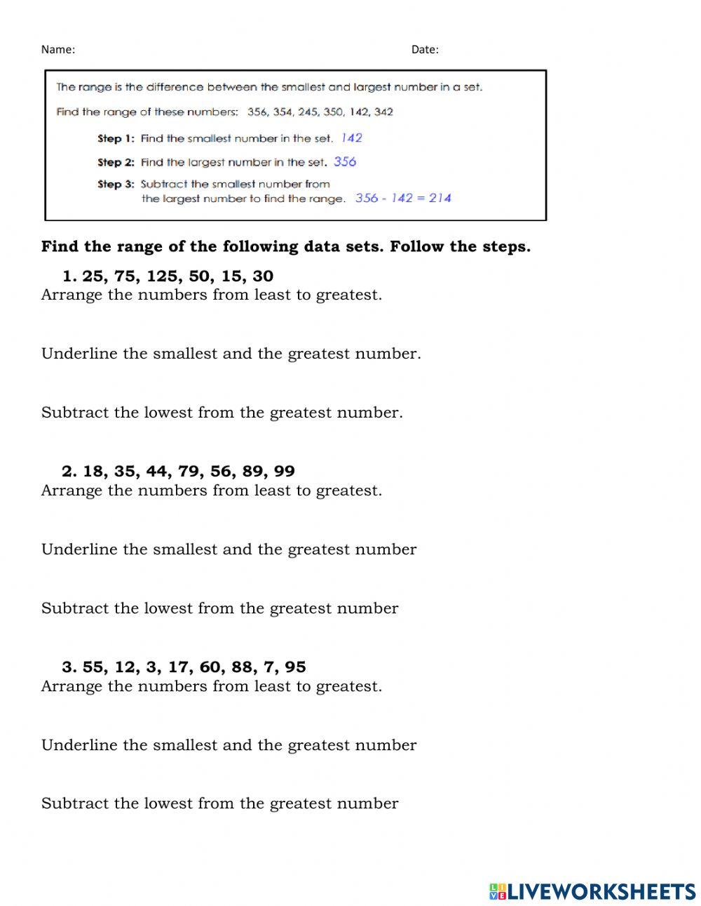 Range activity | Live Worksheets