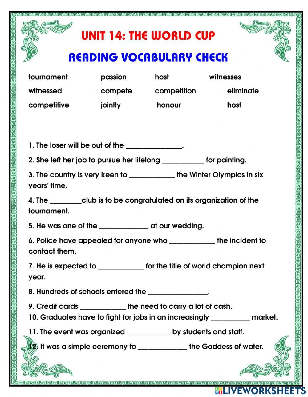 UNIT 14: Checking vocabulary worksheet | Live Worksheets