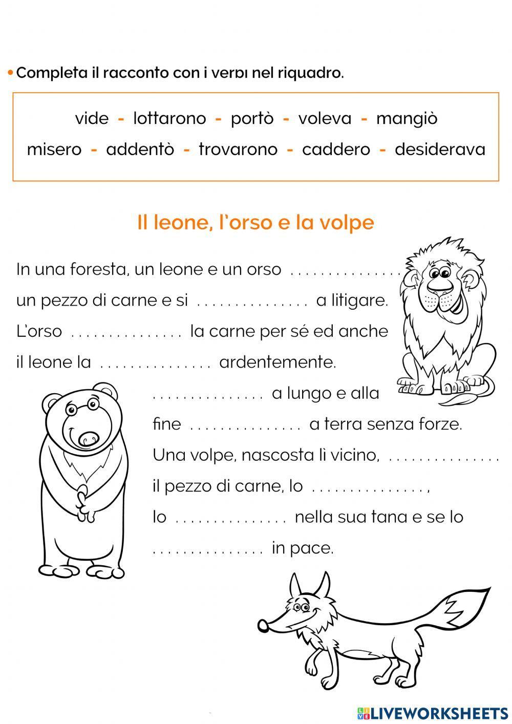 L'orso il leone e la volpe worksheet | Live Worksheets
