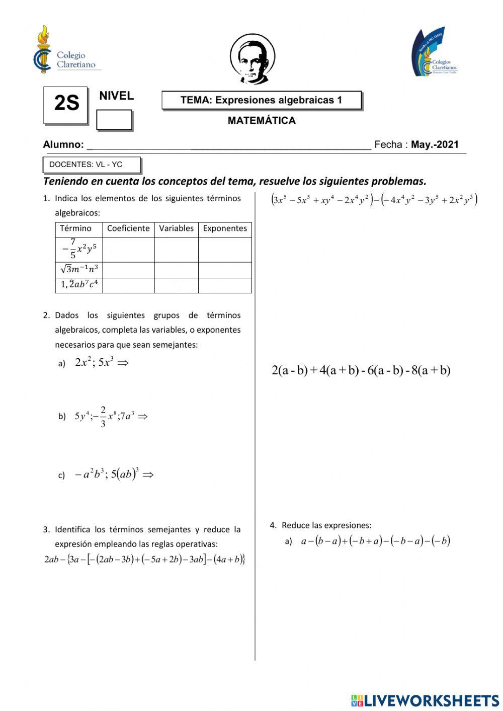 Expresiones alg… | Free Interactive Worksheets | 5293329