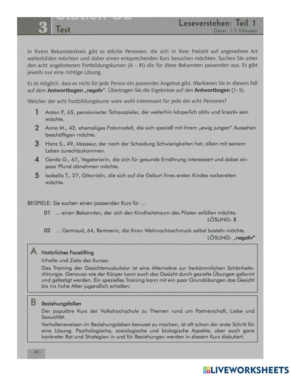 Leseverstehen interactive worksheet for B2 | Live Worksheets