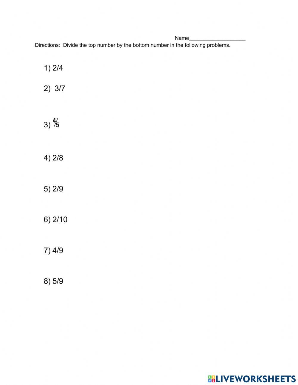 Turn Fractions into Decimals online exercise for | Live Worksheets