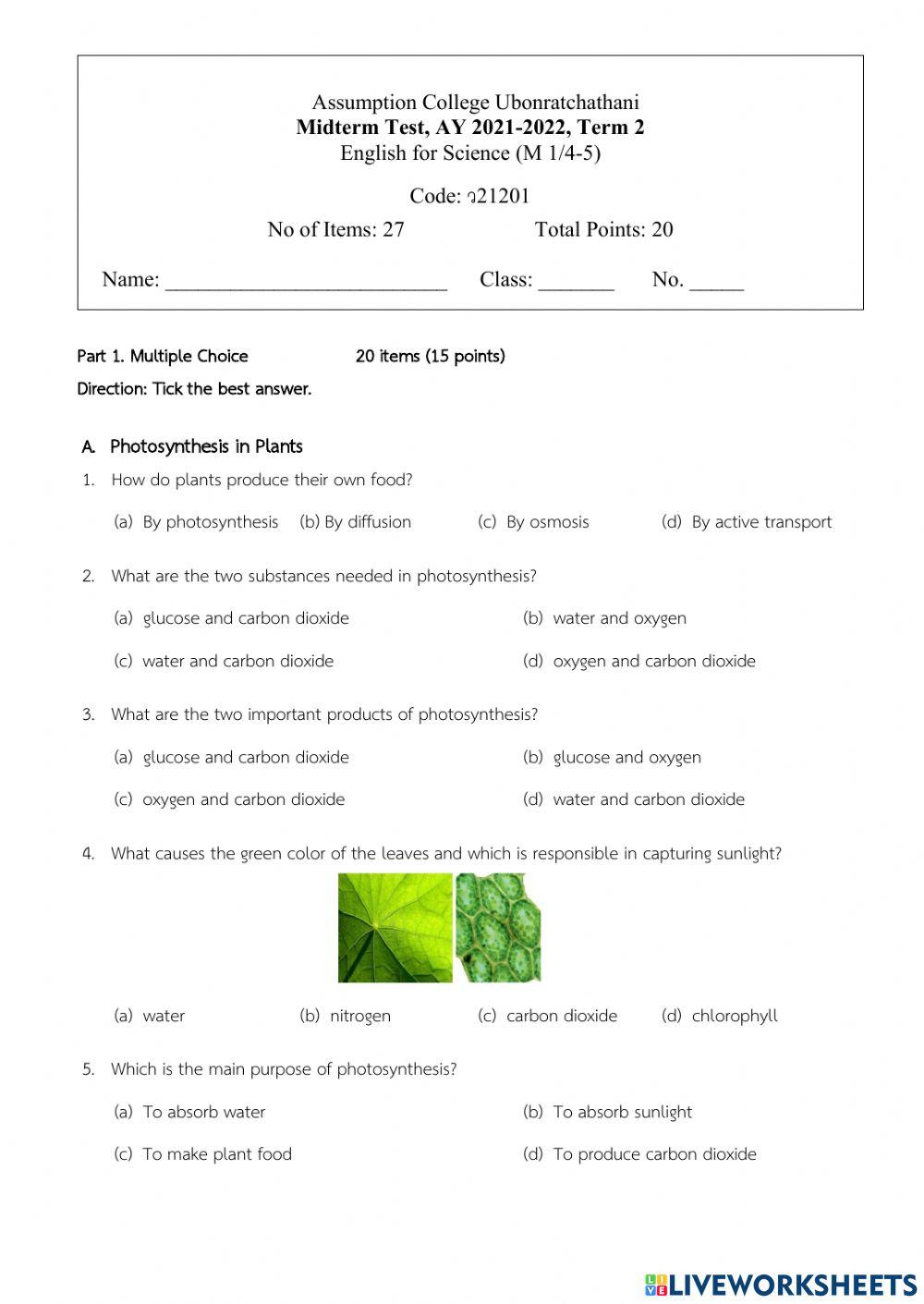 M1-4-5 English for Science Midterm Test (Term 2.