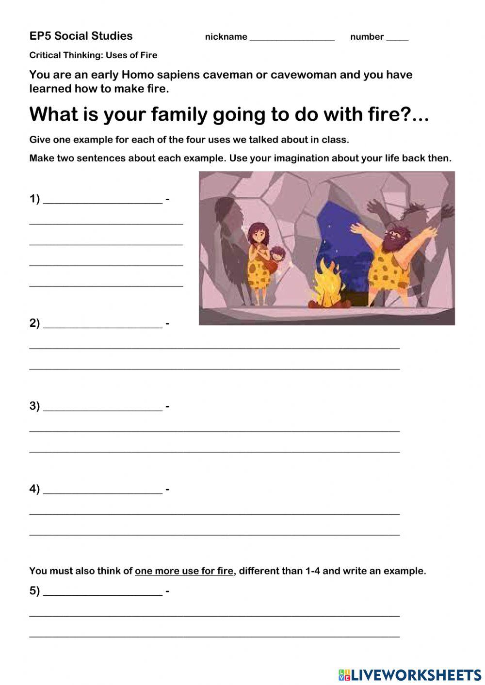 Uses of Fire worksheet | Live Worksheets