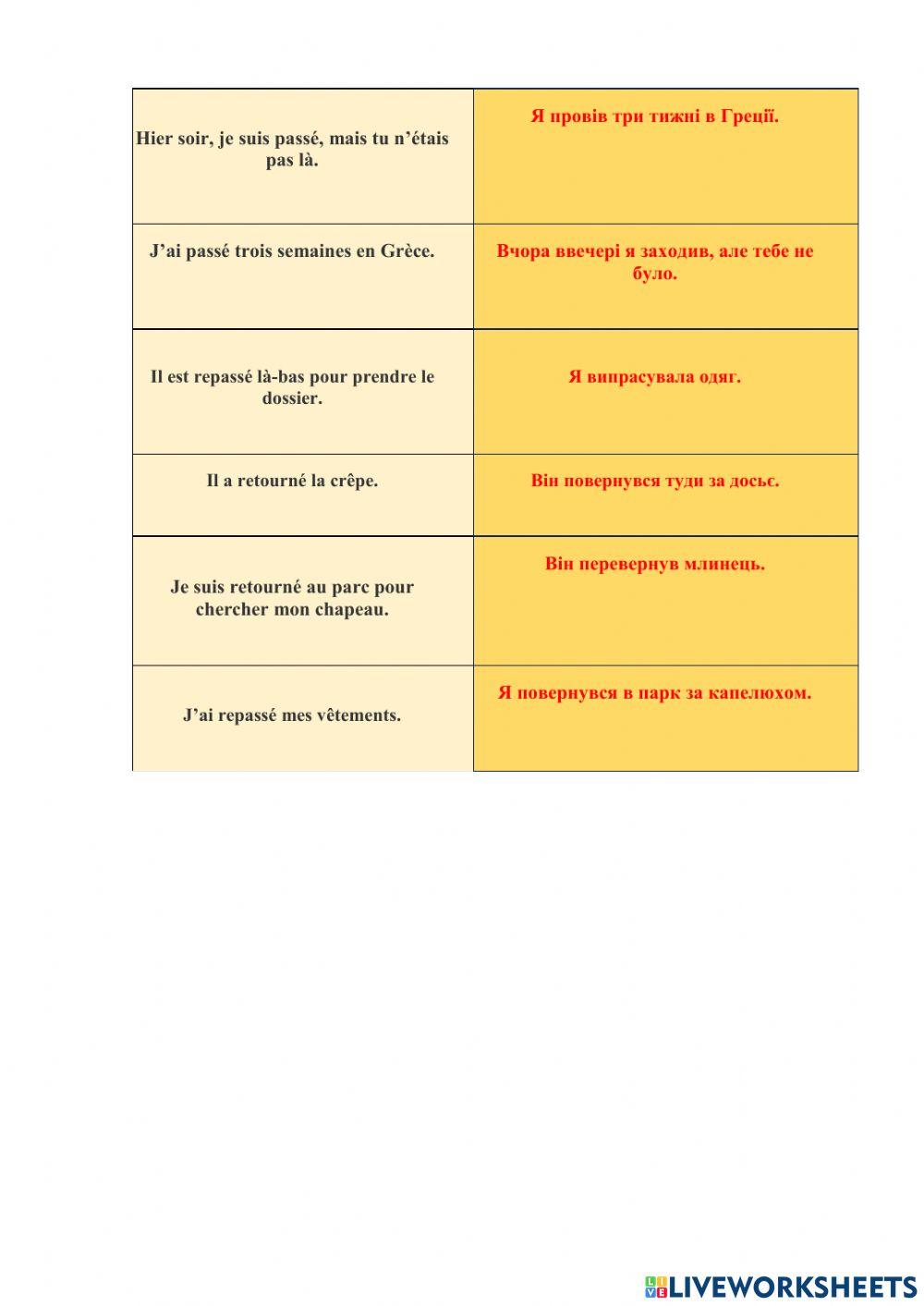 Passé composé online exercise for 1 | Live Worksheets
