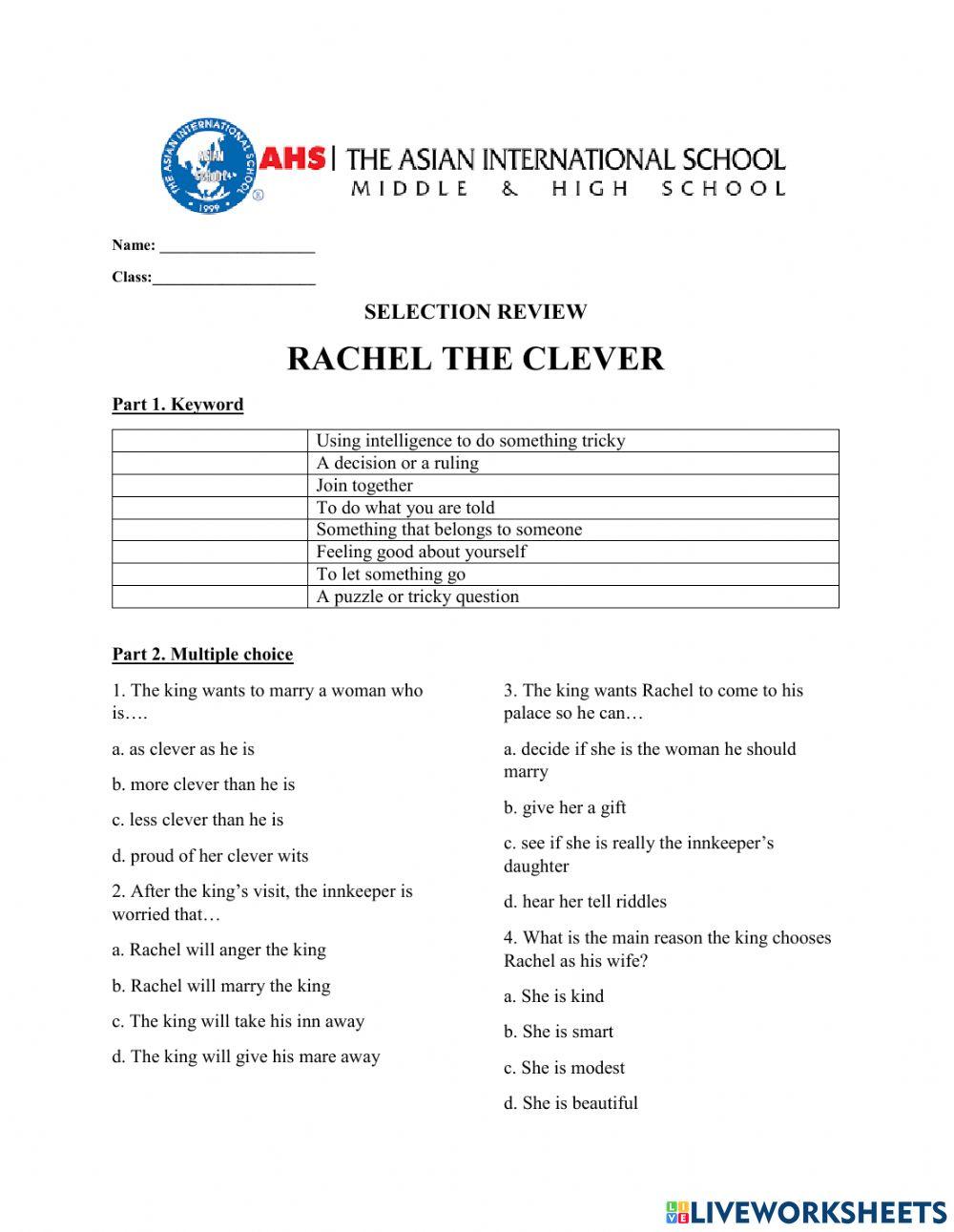 Rachel the clever interactive worksheet | Live Worksheets
