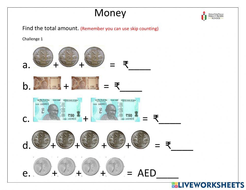 Money-Find the total amount. online exercise for | Live Worksheets